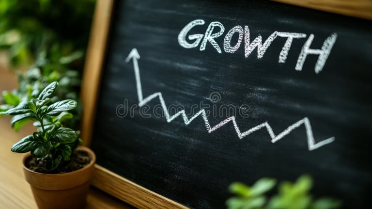 Chalkboard with Growth Chart and Plants Symbolizing Progress. Stock ...