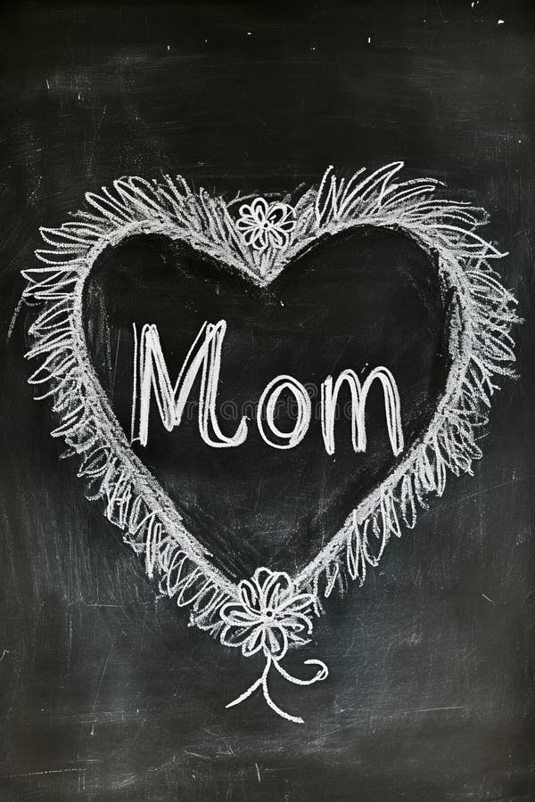 A Chalkboard with a Hand-drawn Heart and the Word Mom in a Stylized ...