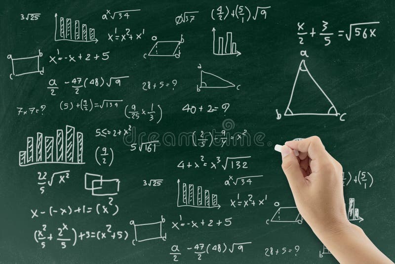 Chalkboard With Hand Writing Math Formula Background Stock Photo ...