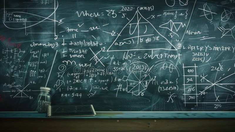 A Chalkboard with Handwritten Math Equations and Diagrams Stock ...