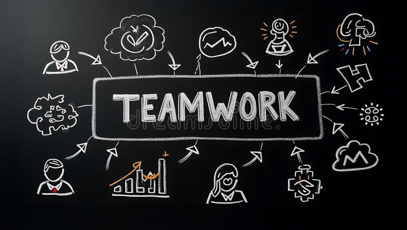 Chalkboard Illustration of Business and Team Collaboration Elements ...