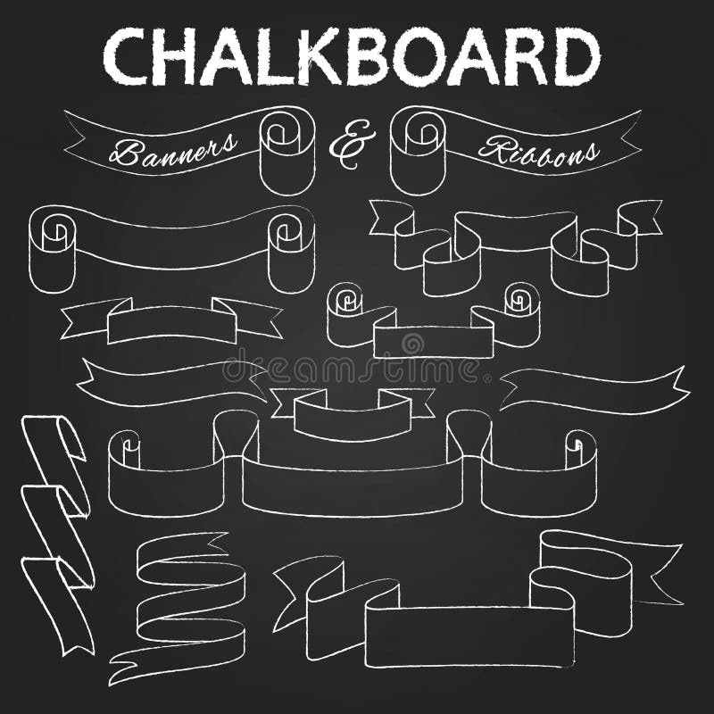 Chalkboard Illustration with Set of Ribbons and Banners Inside Stock ...