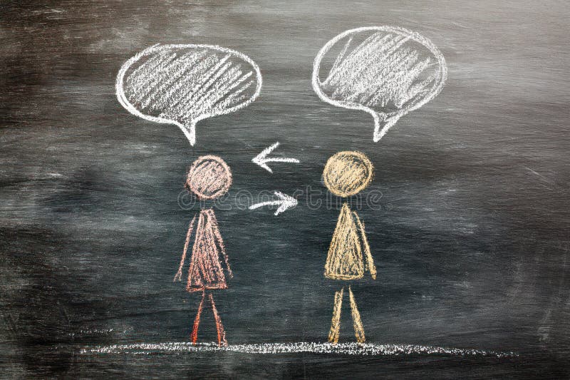 Chalkboard Illustration of Two Stick Figures Engaging in Conversation ...