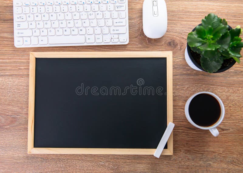Chalkboard with Keyboard and Coffee Stock Image - Image of table ...