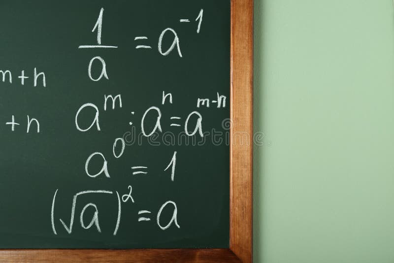 Chalkboard with Many Different Math Formulas on Green Wall, Closeup ...