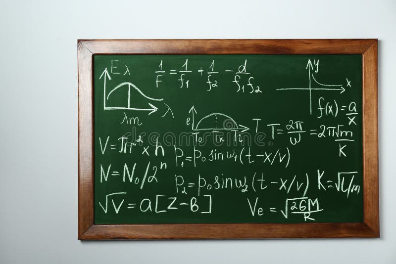 Chalkboard with Many Different Math Formulas on White Wall Stock Photo ...