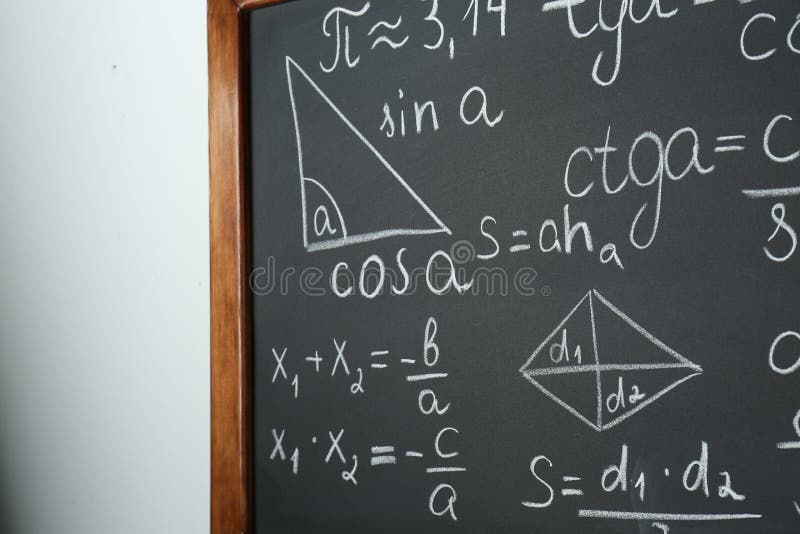 Chalkboard with Many Different Math Formulas on White Wall, Closeup ...