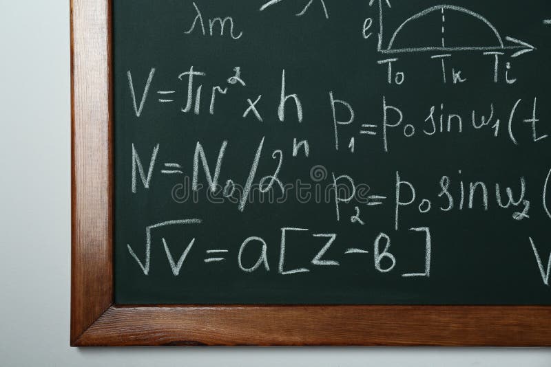 Chalkboard with Many Different Math Formulas on White Wall, Closeup ...