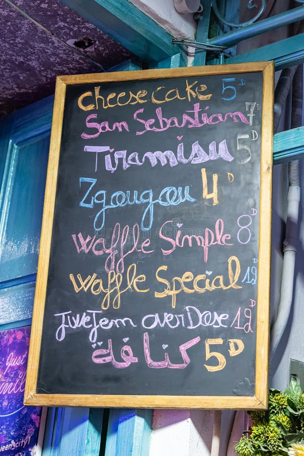 A Chalkboard Menu Outside a Cafe in Tunis Editorial Photography - Image ...