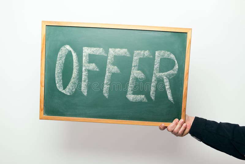 Chalkboard with OFFER Handwritten in Chalk Stock Image - Image of ...
