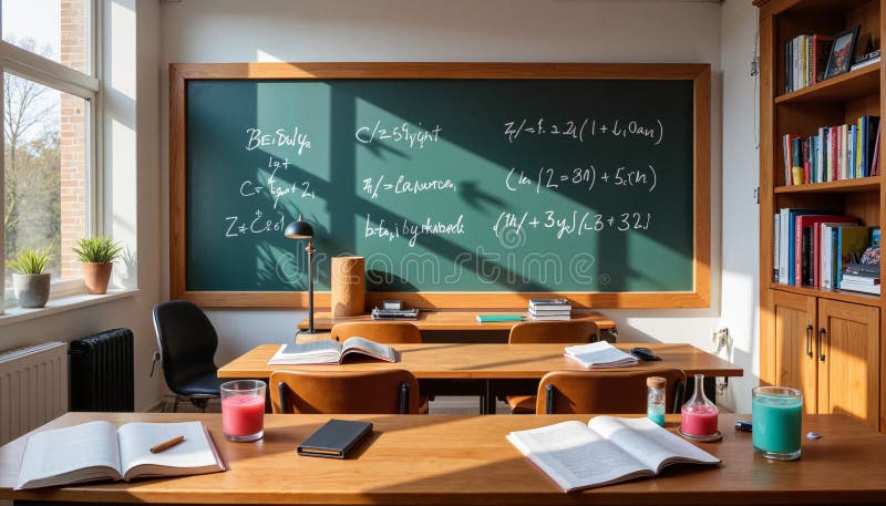 Chalkboard with Physics Equations in a Cozy Science Lab, Educational ...