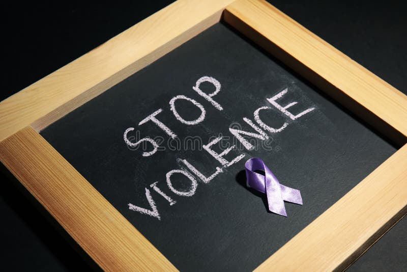 Chalkboard with Purple Ribbon and Phrase STOP VIOLENCE on Background ...