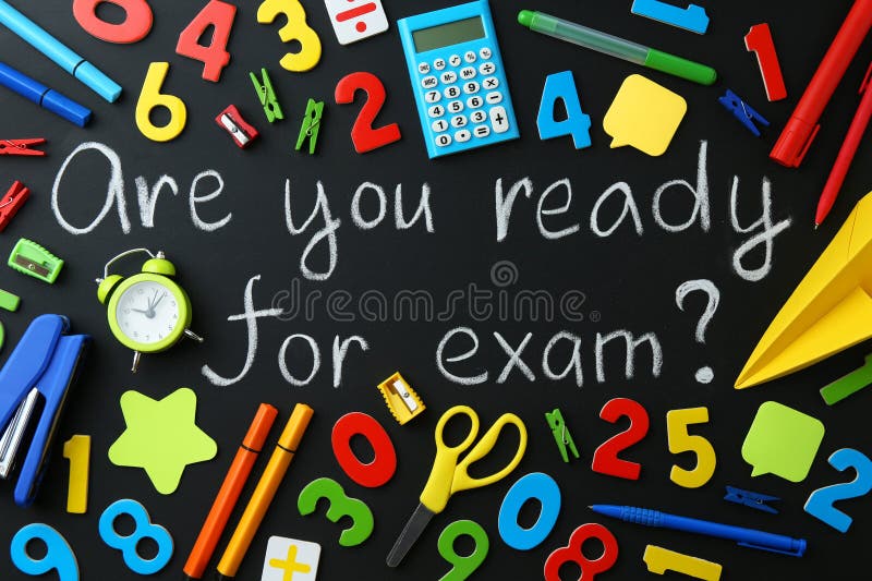 Chalkboard with Question are You Ready for Exam and Stationery, Top ...