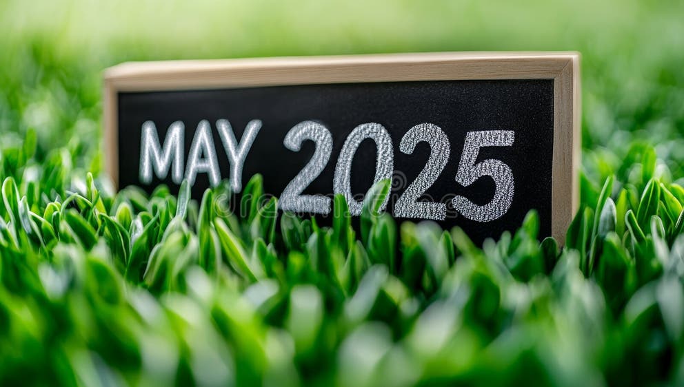 A Chalkboard Reading "MAY 2025" on a Green Background in a Park during ...