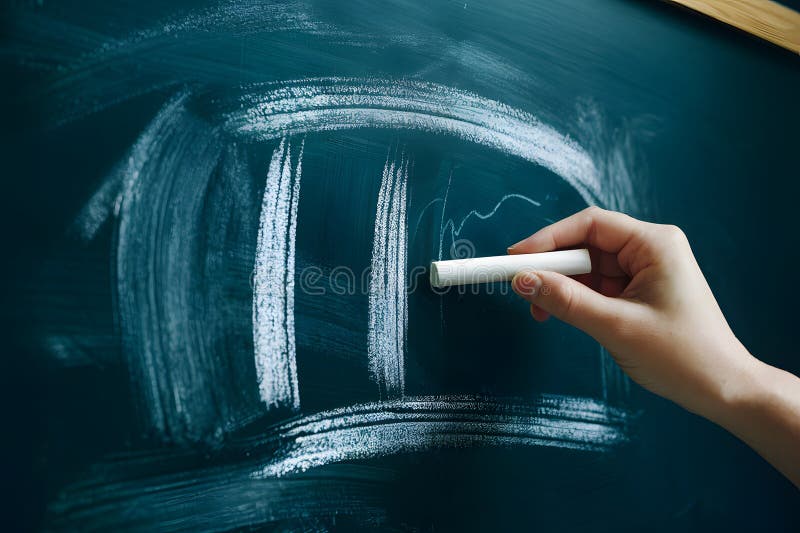 Chalkboard Ready for Creativity, Hand with Chalk Poised To Draw or ...