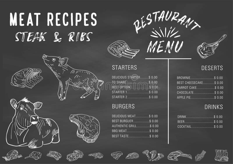 Chalkboard Restaurant Menu. Vector Stock Vector - Illustration of chalk ...