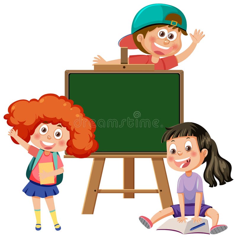 Chalkboard with School Kids Template Stock Vector - Illustration of ...