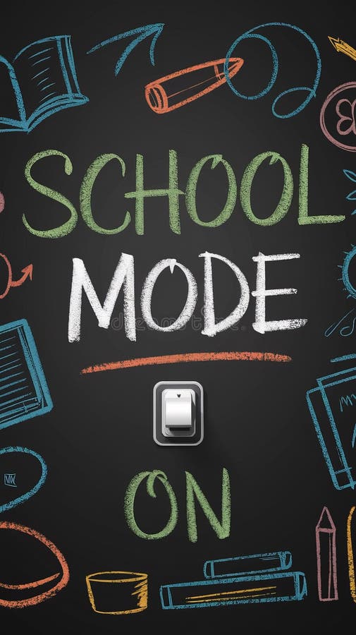 Chalkboard School Mode on Concept with Colorful Chalk Drawings Stock ...