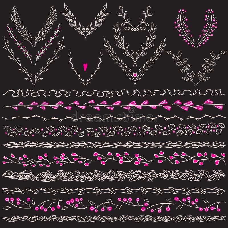 Chalkboard Set Hand Drawn Floral Graphic Design Elements Frame Divider ...