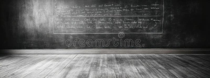 Chalkboard Shows Notes and Empty Room with Wooden Floor, Education ...
