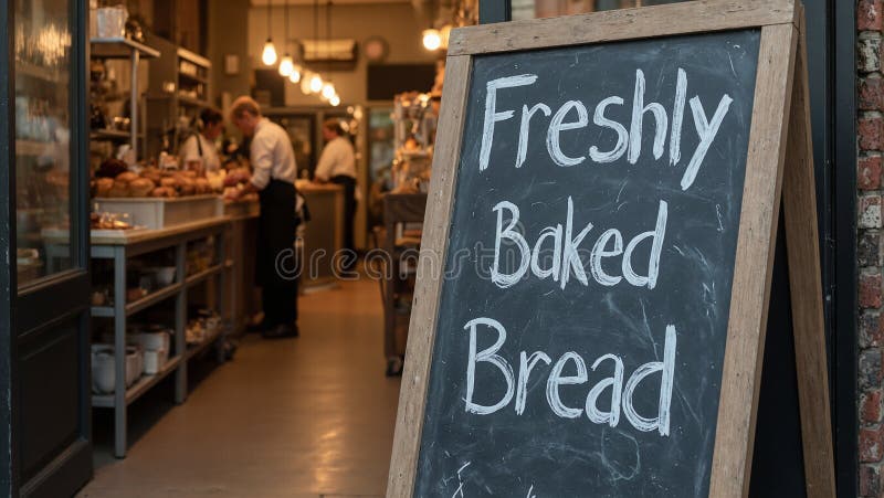 Chalkboard Sign Outside Bakery Freshly Baked Bread on Brick Wall Bakers ...