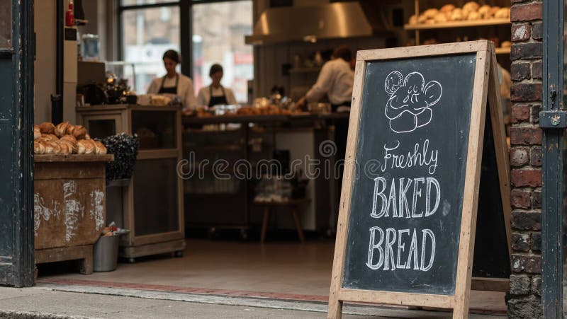 Chalkboard Sign Outside Bakery Freshly Baked Bread on Brick Wall Bakers ...