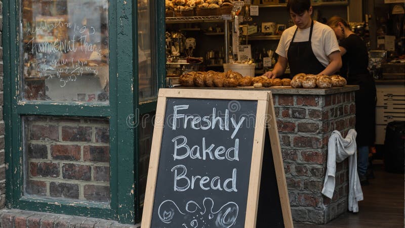 Chalkboard Sign Outside Bakery Freshly Baked Bread on Brick Wall Bakers ...
