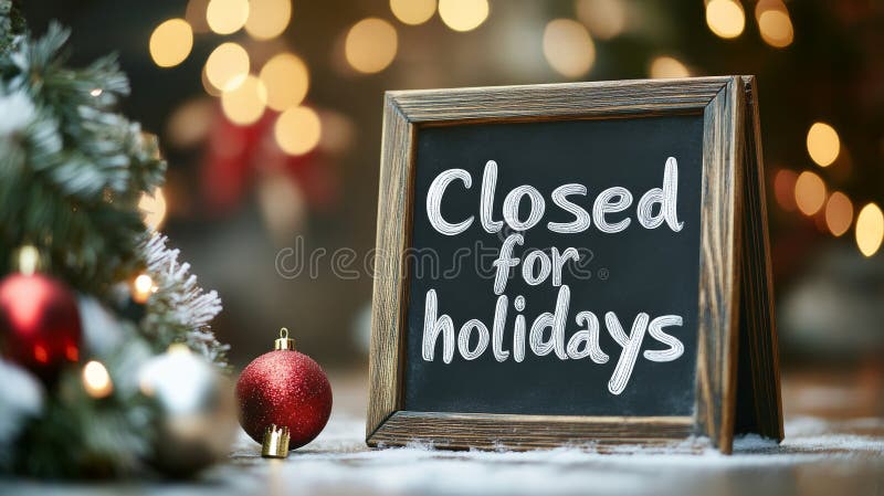 Chalkboard Sign with Text Closed for Holidays. Festive Decorations in ...