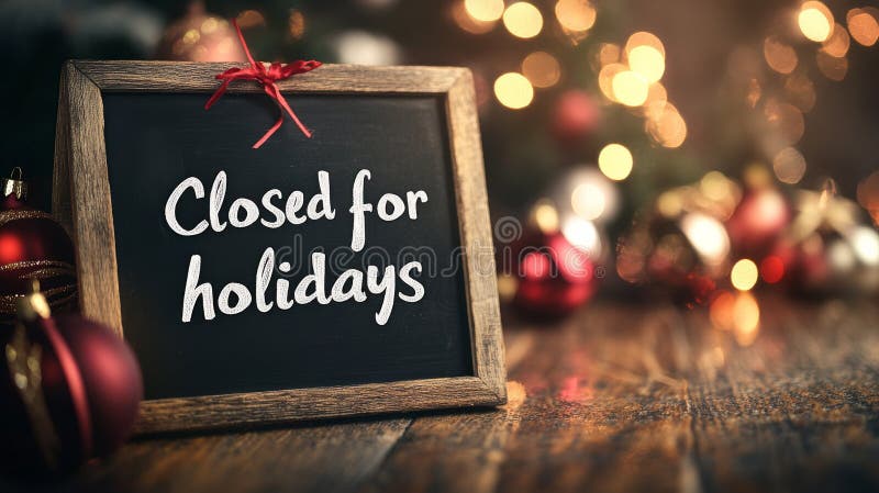 Chalkboard Sign with Text Closed for Holidays. Festive Decorations in ...