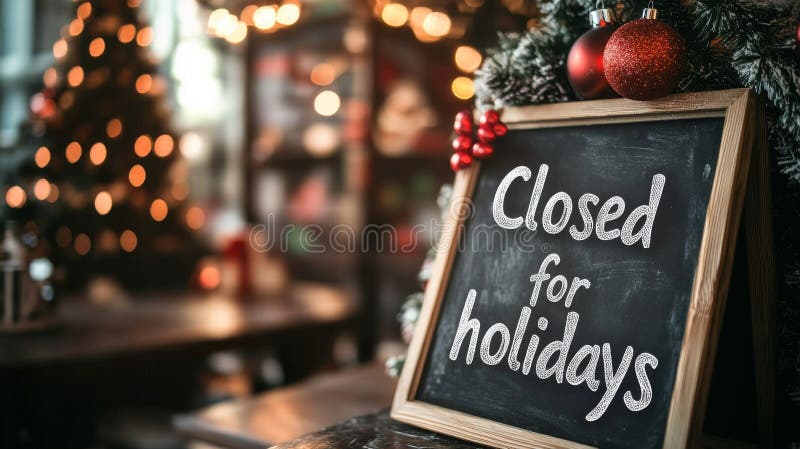 Chalkboard Sign with Text Closed for Holidays. Festive Decorations in ...