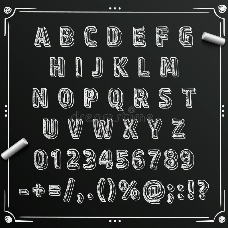 Chalkboard Sketch Font Abc Sign, Set Letter, Vector Illustration Stock ...