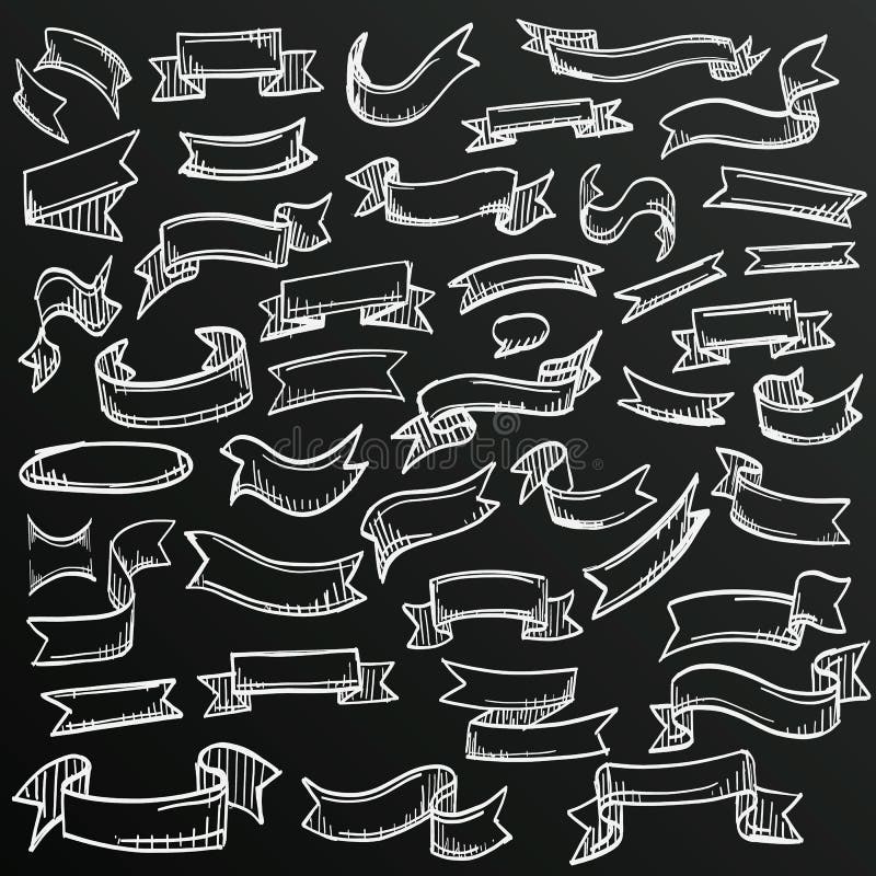 Chalkboard Sketch of Hand Drawn Ribbon Set, Template Design Element ...