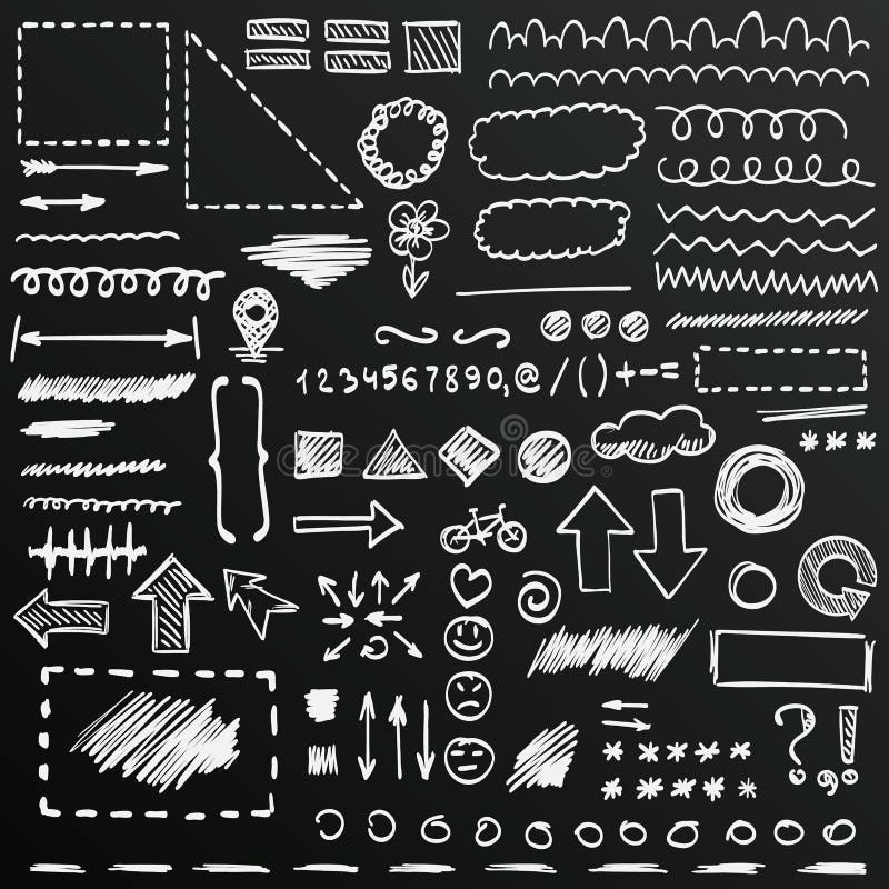 Chalkboard Sketch of Hand Drawn Signs Set, Vector Illustration Stock ...
