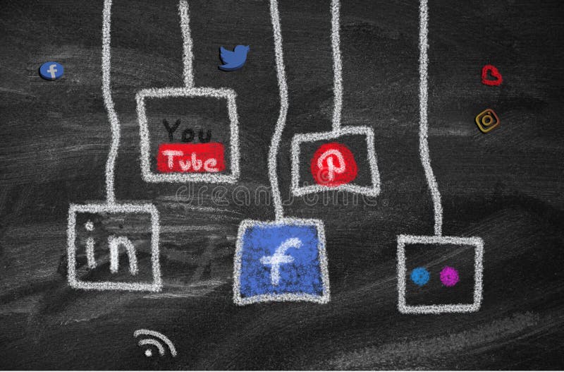 Chalkboard with Social Media Boards Editorial Photo - Image of icons ...