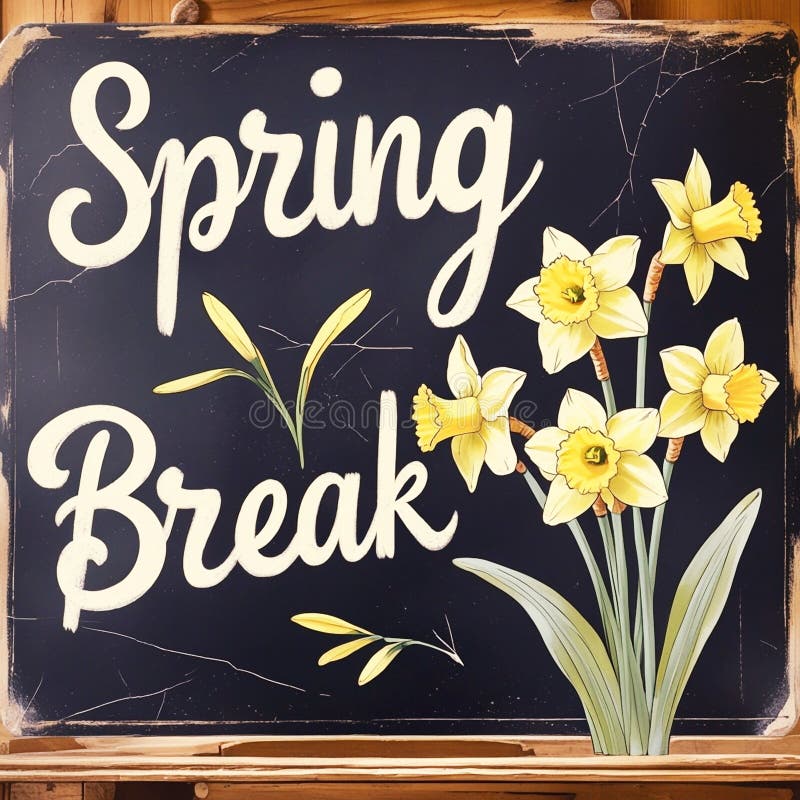 Chalkboard Spring Break Sign with Rustic Daffodil Design Stock ...
