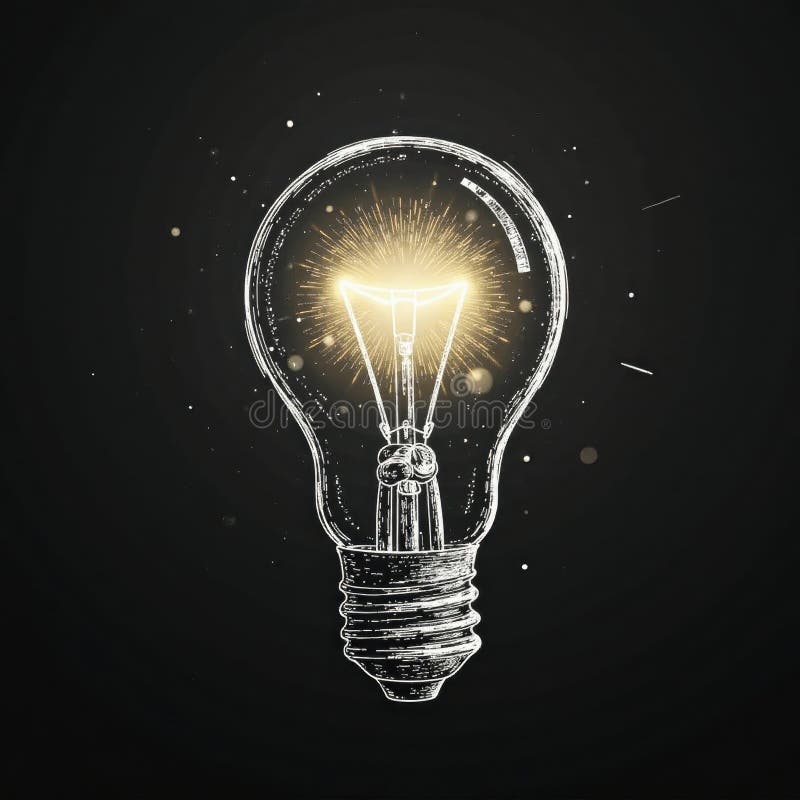 Chalkboard Style Lightbulb Sketch, Black and White , Graphic, Drawing ...