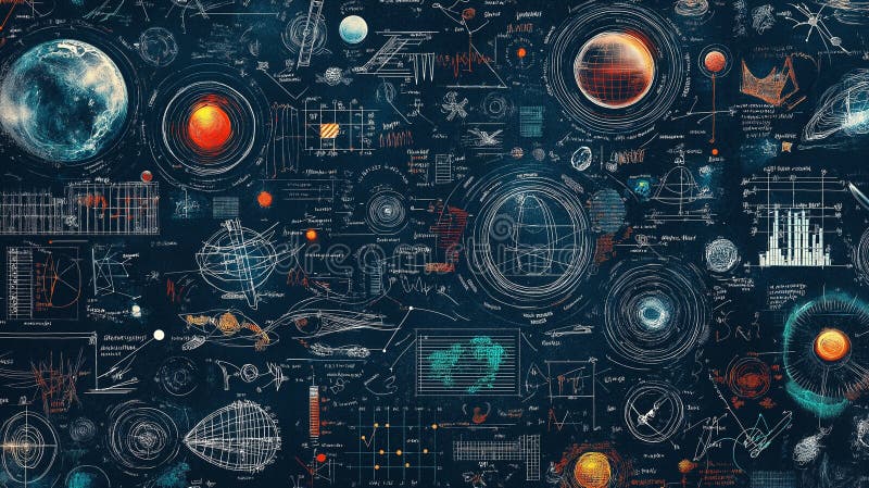 A Chalkboard-style Pattern of Physics Equations Detailed with Graphs ...
