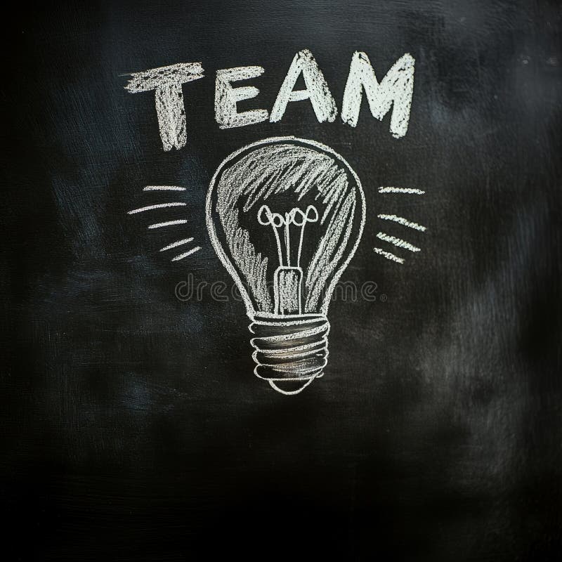 Chalkboard with TEAM and a Lightbulb Drawing. Stock Image - Image of ...