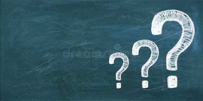 Chalkboard with Three Large Question Marks in White Chalk on a Green ...