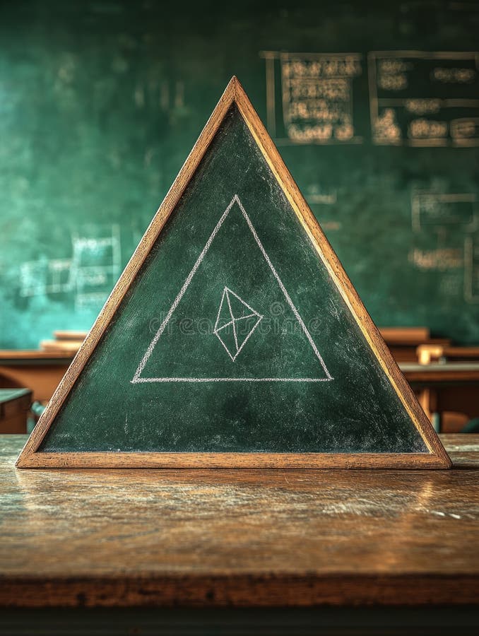 A Chalkboard with a Triangle Drawing on a Desk in a Classroom. Stock ...
