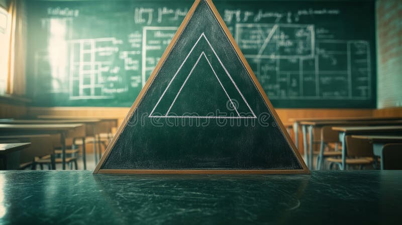 Chalkboard with Triangle in an Empty Classroom. Stock Photo - Image of ...