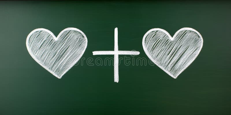 Chalkboard with Two Hearts and Plus Sign Love Unity and Togetherness ...