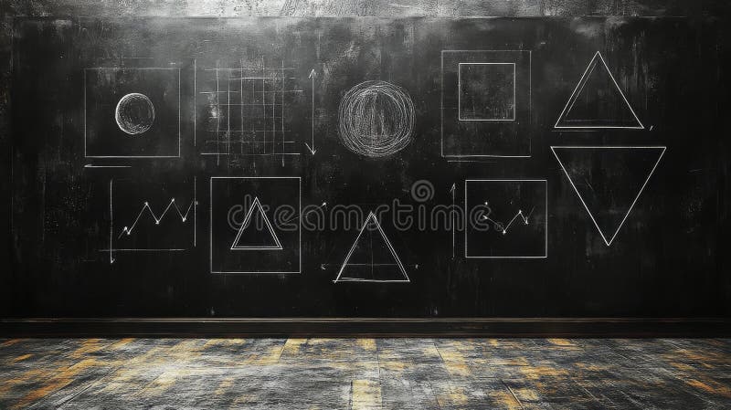 Chalkboard with Various Geometric Shapes and Lines in a Classroom ...