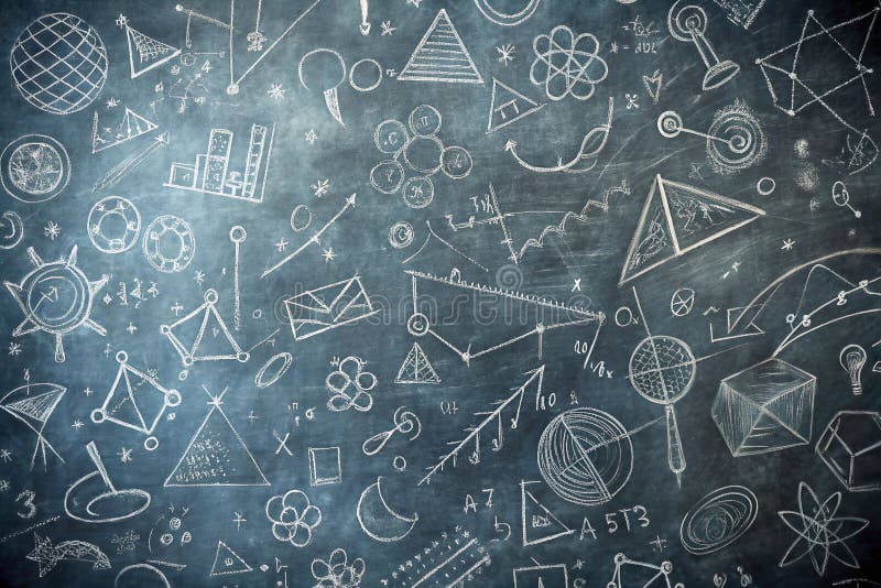 Chalkboard with Various Science and Math Symbols Stock Illustration ...
