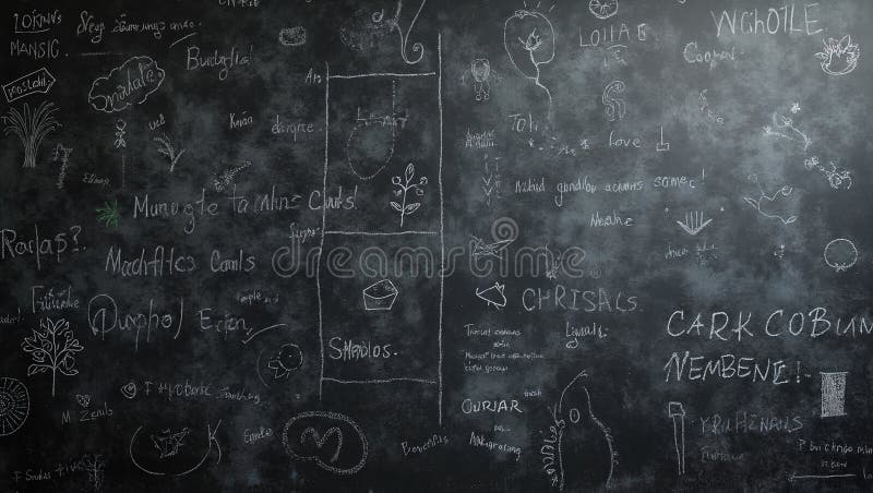 Chalkboard Wall Filled with Handwritten Notes and Doodles in White ...