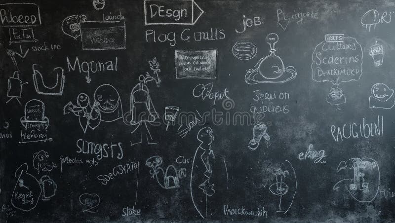 Chalkboard Wall Filled with Handwritten Notes and Doodles in White ...