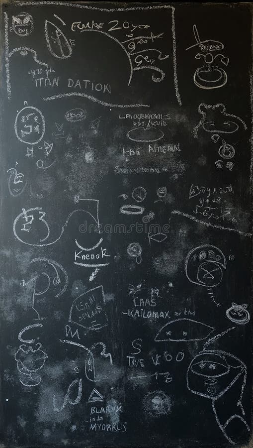 Chalkboard Wall with Handwritten Notes and Doodles in White Chalk Stock ...