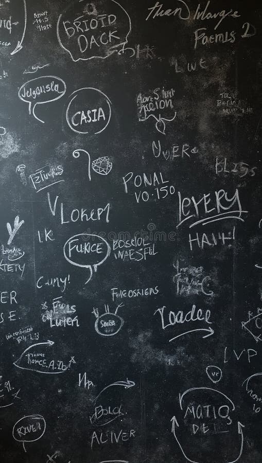 Chalkboard Wall with Handwritten Notes and Doodles in White Chalk Stock ...