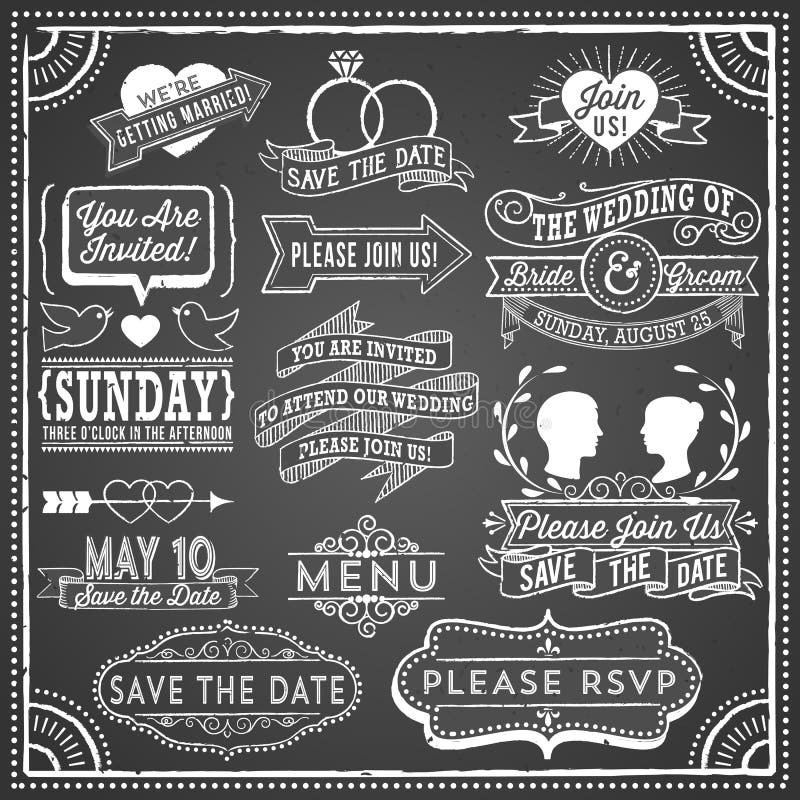 Chalkboard Wedding Invitation Elements Stock Vector - Illustration of ...
