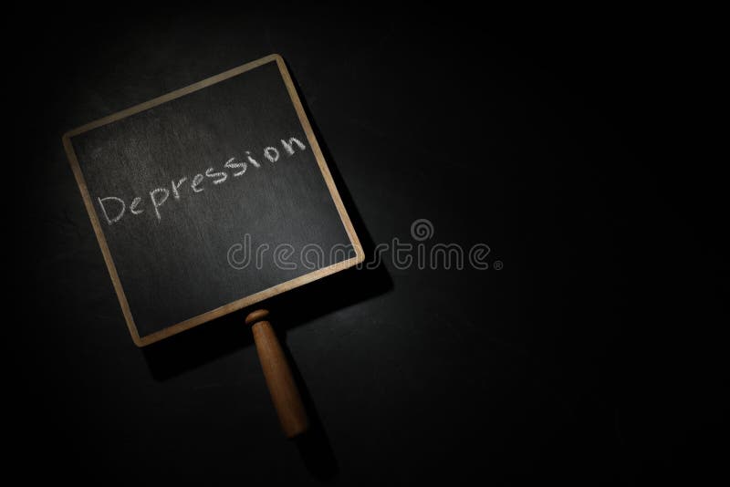 Chalkboard with Word Depression in Darkness, Top View. Space for Text ...